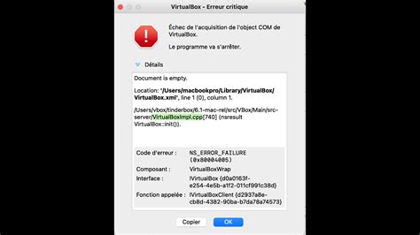 Echec De Lacquisition De Lobject Com De Virtualbox Le Programme Va Sarrêter Document Is