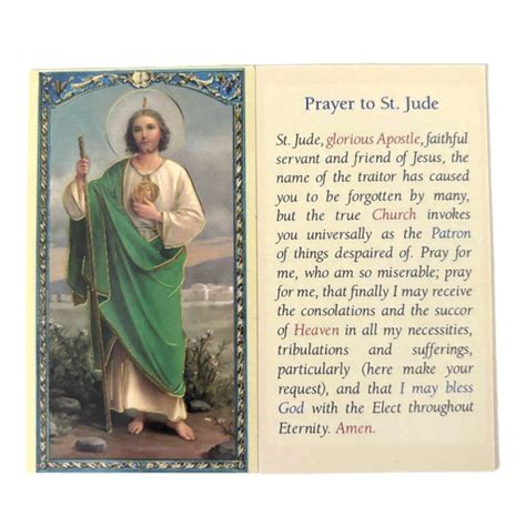 St Jude Saint Jude Holy Card With Prayer Saint Jude Pack Of 12 Etsy