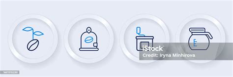 세트 라인 커피 포트 수동 커피 그라인더 가방 콩 및 아이콘 벡터 0명에 대한 스톡 벡터 아트 및 기타 이미지 0명 가방 갈색 Istock