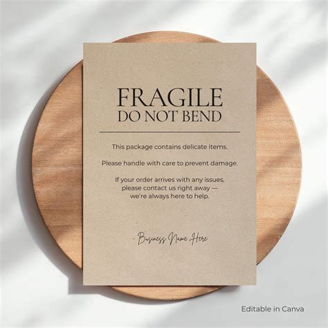 Fragile Do Not Bend Card Template 5x7 • Small Business Packaging
