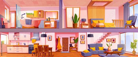 Cross Section Plan Of Cartoon House Interior Design Vector