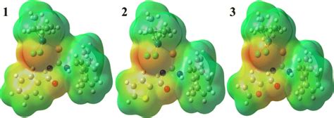 The Mep Of Complexes 1 3 Calculated Using Dft Bl3yp Lanl2dz Basis