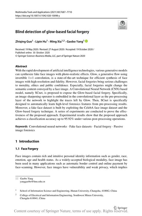 Blind Detection Of Glow Based Facial Forgery Request Pdf