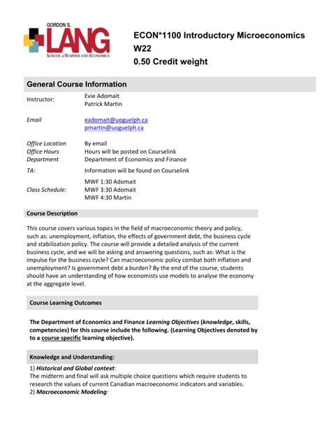 Econ1100 Microeconomics Course Syllabus