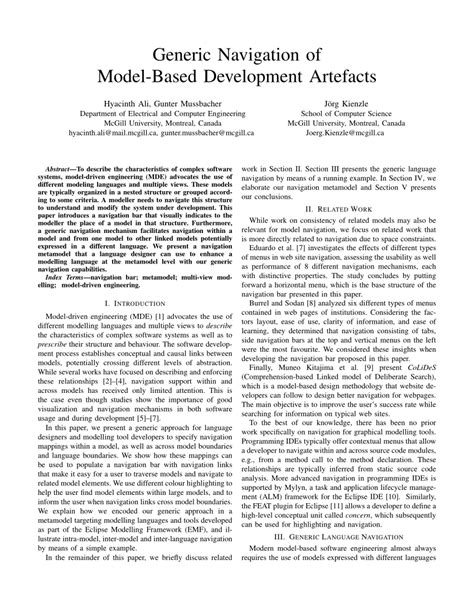Pdf Generic Navigation Of Model Based Development Artefacts