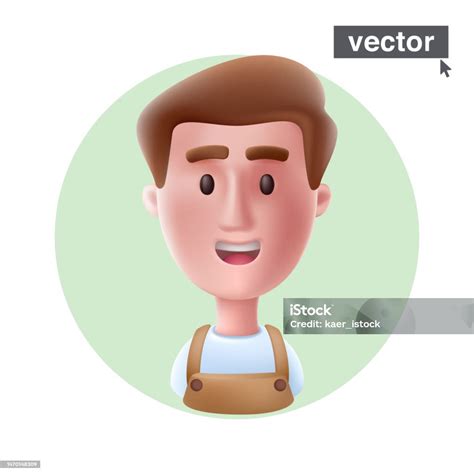 원형 프레임에 앞치마 아바타를 입은 젊은 웃는 바리스타 만화 스타일의 현실적인 3d 스타일 벡터 캐릭터 그림 인플루언서에 대한
