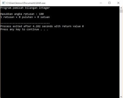 Program Untuk Memisahkan Bilangan Integer Yang Kurang Dari 1000