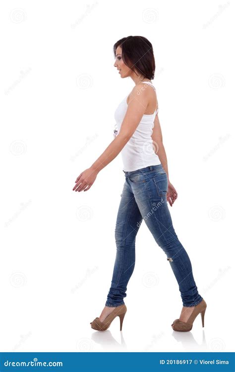 Girl Wearing Shirt And Jeans Walking Stock Image Image Of Seductive