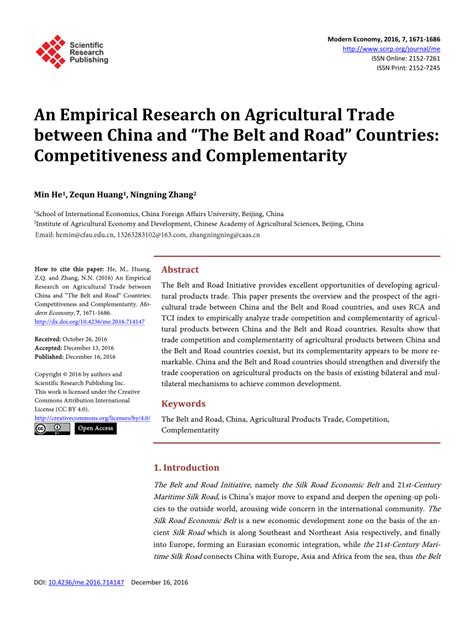 Pdf An Empirical Research On Agricultural Trade Between China And