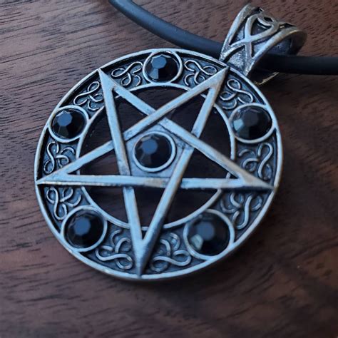 Antique Silver Pentagram Necklace Black Onyx Wicca Pagan Pendant Etsy
