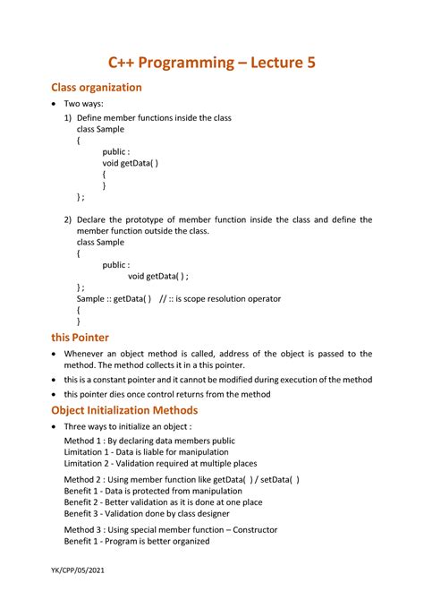 05lecture Notes Master Class Object Oriented Programing Cse 202