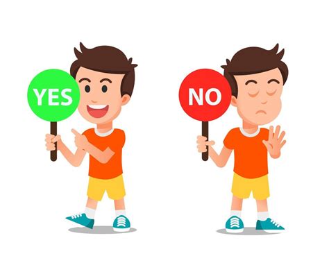 Cute Boy Holding Yes And No Sign 8926634 Vector Art At Vecteezy