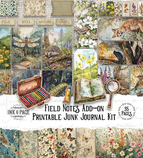 Field Notes Printable Ephemera Add On Junk Journal Kit Naturalist