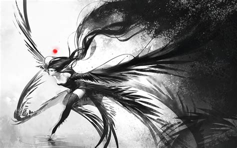Anime Girl Black Wings Best Hd Wallpaper 84945 Baltana