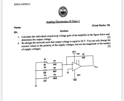 Solved Analog Electronics II Quiz Name Total Marks Chegg