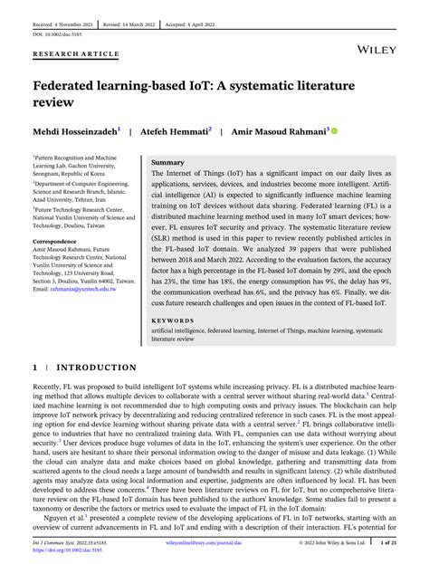 Federated Learningbased IoT A Systematic Literature Review Request PDF