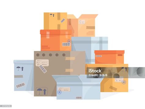 이동 상자를 쌓습니다 로트 카톤 메일 박스 이동화물 비축 판지 배달 소포 포장 소모품 도매 쇼핑 봉인 상품 창고 패키지 깔끔한 벡터 일러스트 레이 션 상자에 대한 스톡 벡터