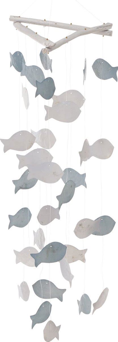 Boltze Home Windgong Capiz Dori Vis H60cm Witblauw Bol