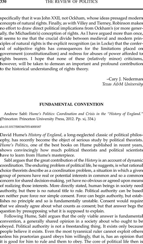 Andrew Sabl Humes Politics Coordination And Crisis In The History