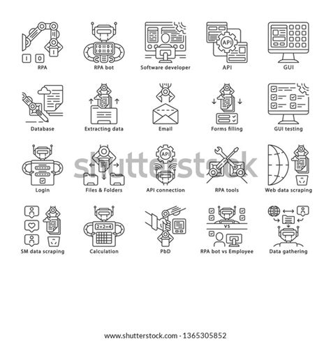 Rpa Linear Icons Set Robotic Process Stock Vector Royalty Free Shutterstock