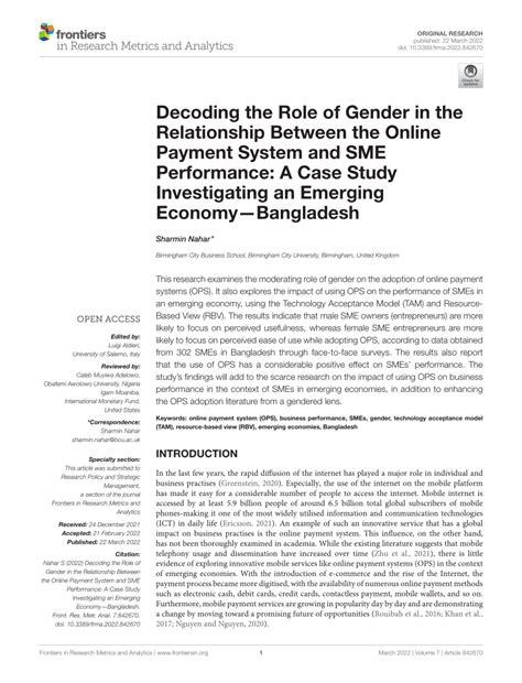 PDF Decoding The Role Of Gender In The Relationship Between The Online Payment System And SME