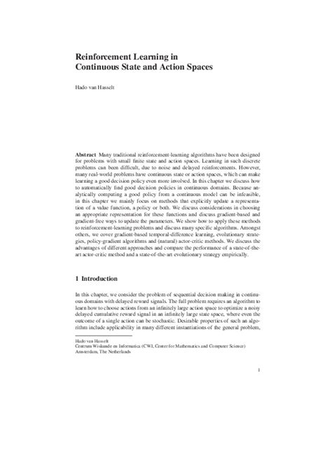 Pdf Reinforcement Learning In Continuous State And Action Spaces