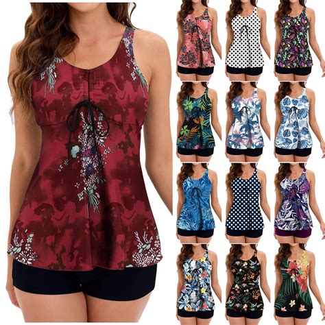 Brnmxoke Womens Tankini Swimsuits For Women 2025 Tummy Control Swimsuit