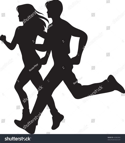 Clip Art Illustration Of A Man And Woman Running 42082060 Shutterstock