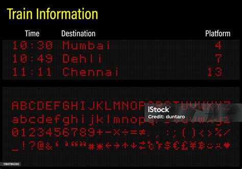 Led 디지털 글꼴 문자 번호 및 기호 기차에 대한 스톡 벡터 아트 및 기타 이미지 기차 도착 출발 시간표 Led 조명 Istock