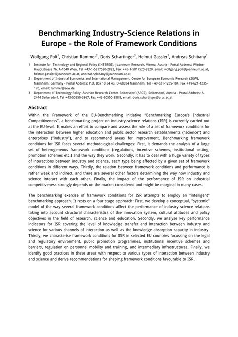 Pdf Benchmarking Industry Science Relations The Role Of Framework Conditions