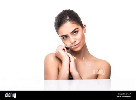 Portrait Of Beautiful Girl Stroking Her Pretty Face With Healthy Skin