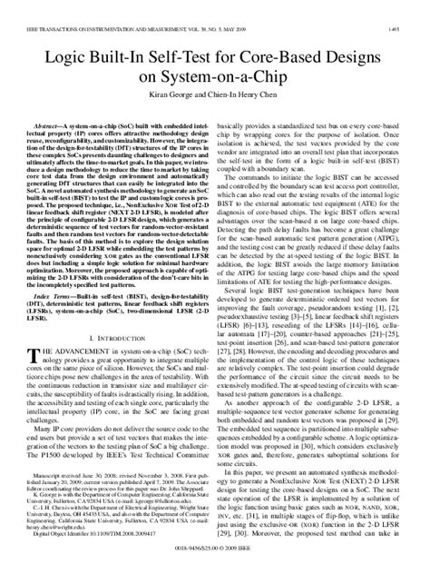 pdf logic built in self test for core based designs on system on a chip