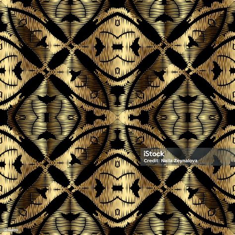 골드 3d 텍스처 벡터 원활한 패턴입니다 태피스트리 장식 표면 배경입니다 그런 지 럭셔리 배경을 반복 합니다 화려한 장식을 자 수 한 황금 자 수 거친 더러운 자 수 감 0