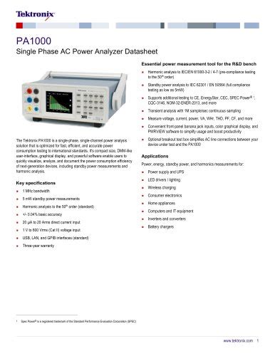 Pa1000 Single Phase Ac Power Analyzer Tektronix Pdf Catalogs