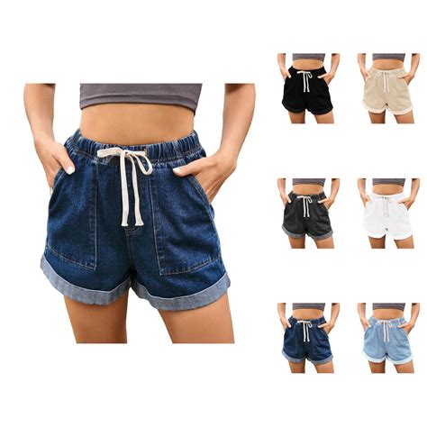 Jean Shorts Womens 2026 Summer Elastic High Waist Drawstring Cute Denim