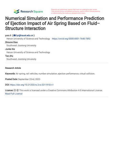 Pdf Numerical Simulation And Performance Prediction Of Ejection