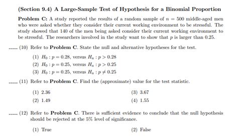 Solved Section 9 4 A Large Sample Test Of Hypothesis For A