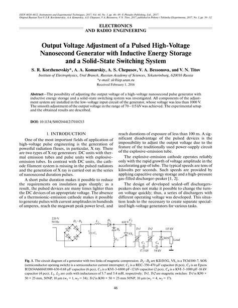 Pdf Output Voltage Adjustment Of A Pulsed High Voltage Nanosecond Generator With Inductive