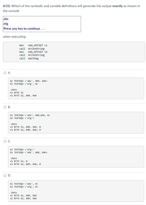 solved a15 which of the symbolic and variable definitions
