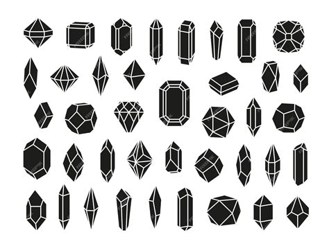 Premium Vector Black Crystals Silhouettes Amethyst Icon Doodle Crystal Or Gem Polygon Design