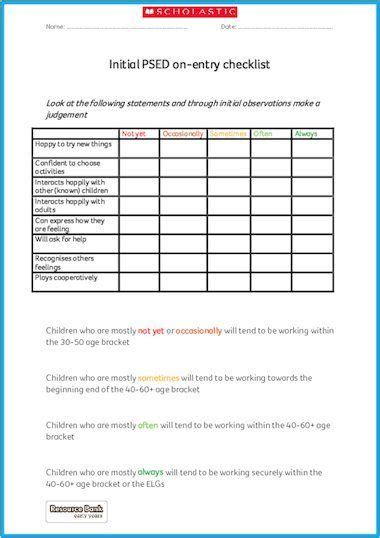 Initial Physical Development On Entry Checklist