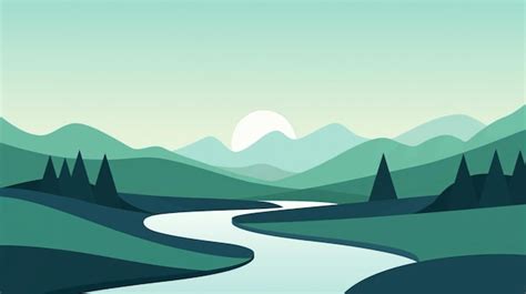 2D Illustration Of A River Flowing Smoothly On A Plain With Basic
