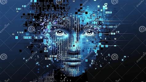 Abstract Face Made From Binary Code Numbers And Digital Particles