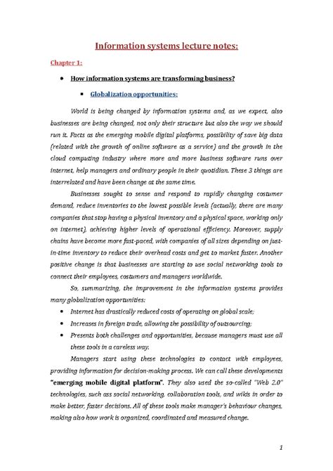 Information Systems Lecture Notes Information Systems Lecture Notes Chapter 1 How