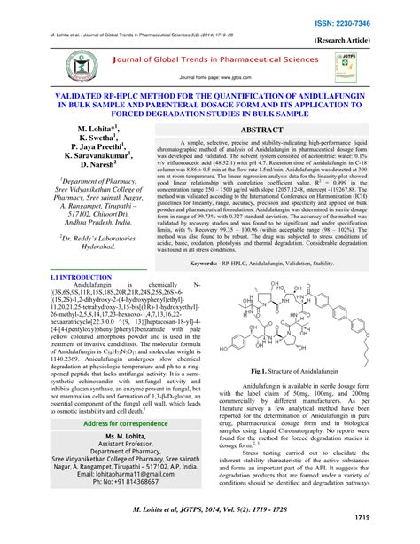 Pdf Validated Rp Hplc Method For The Quantification Of Anidulafungin
