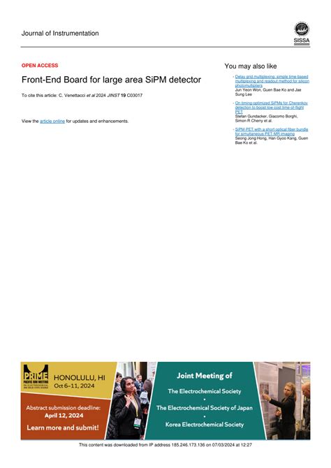 Pdf Front End Board For Large Area Sipm Detector
