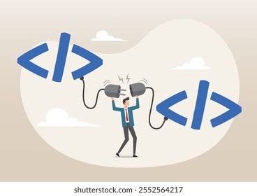 Illustration Programmer Connect Socket Between Coding Stock Vector Royalty Free