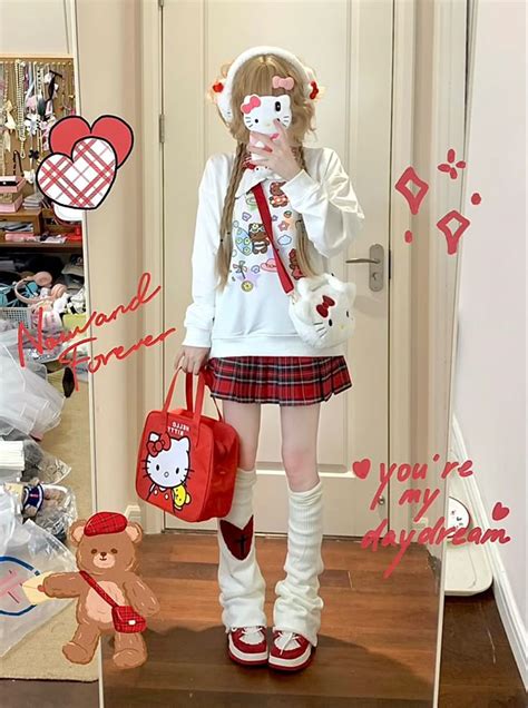 D：nnovo030 Kawaii Fashion Harajuku Outfits Hello Kitty Clothes