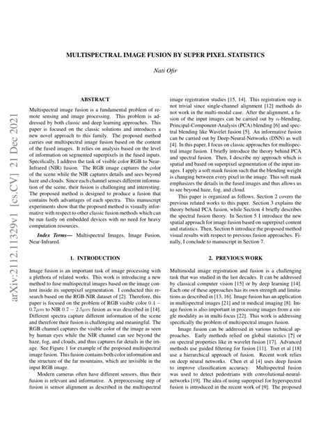 Pdf Multispectral Image Fusion By Super Pixel Statistics