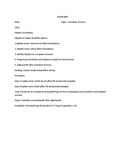 Lesson Plan Correction Of Errors Pdf